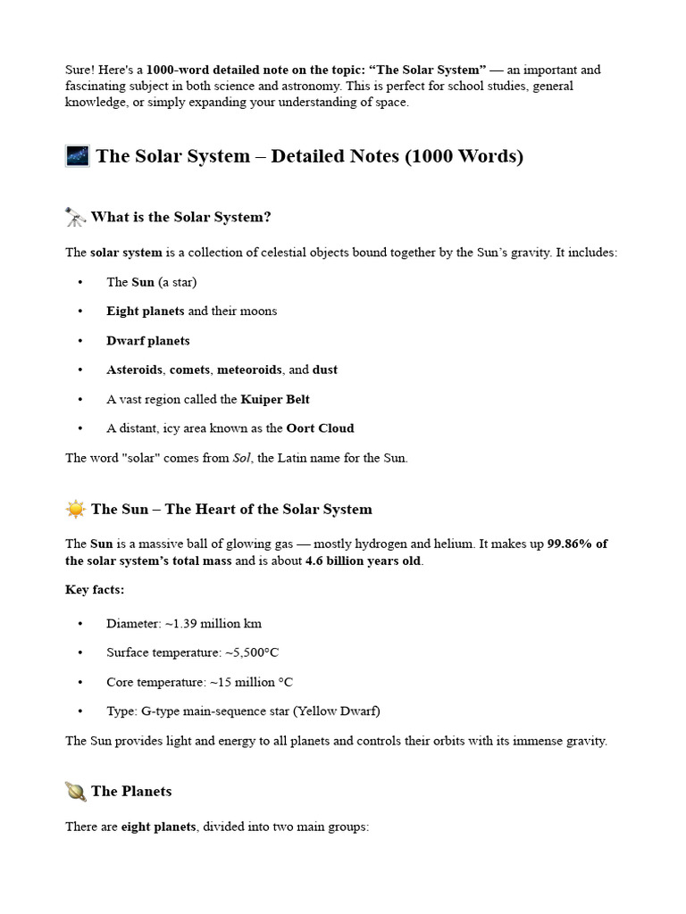 Notes About Solar System | PDF | Solar System | Planets
