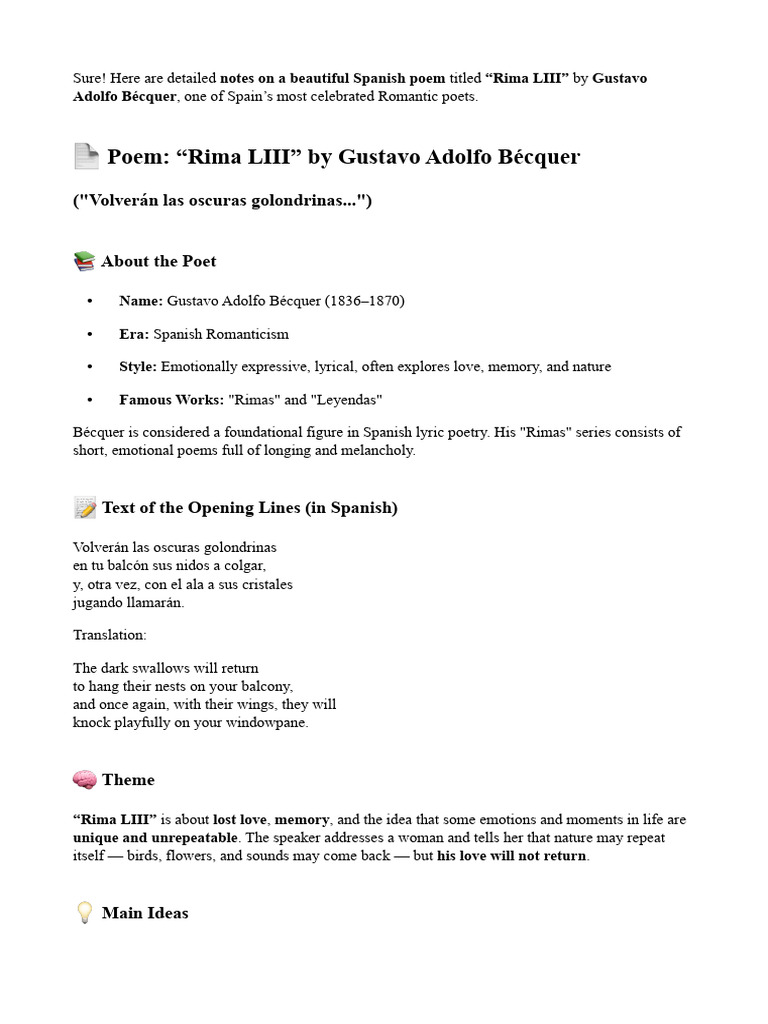 Notes About Spanish Poem | PDF | Poetry