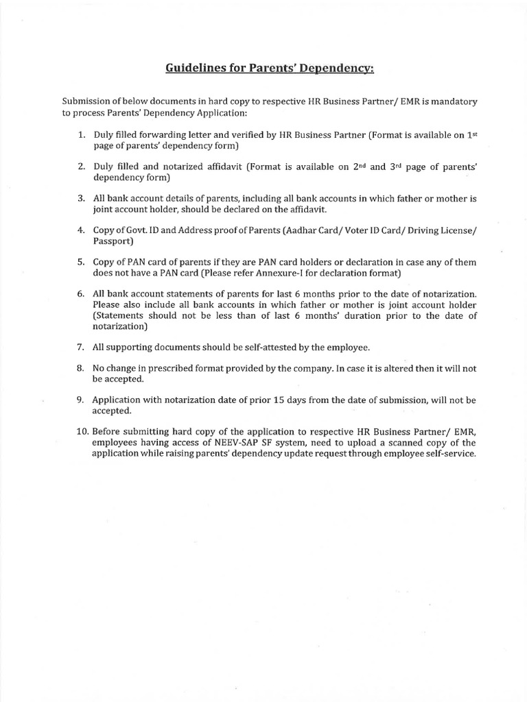 Parents Dependency Form. | PDF