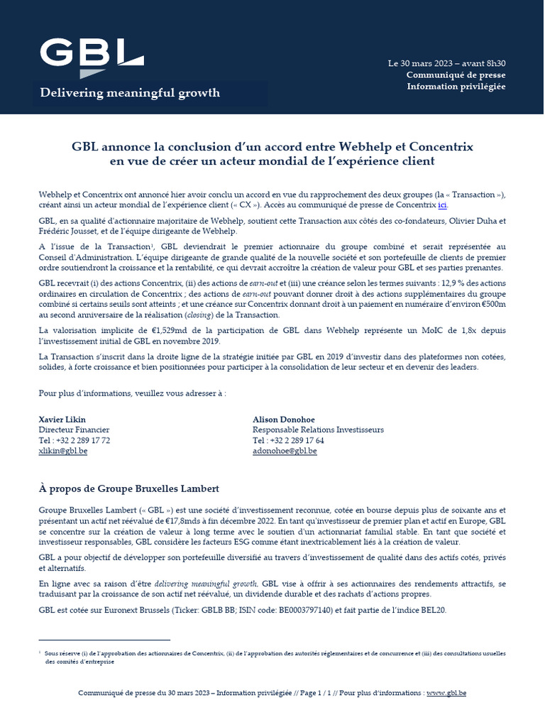 Accord Webhelp-Concentrix pour CX mondial | PDF | Actionnaire ...
