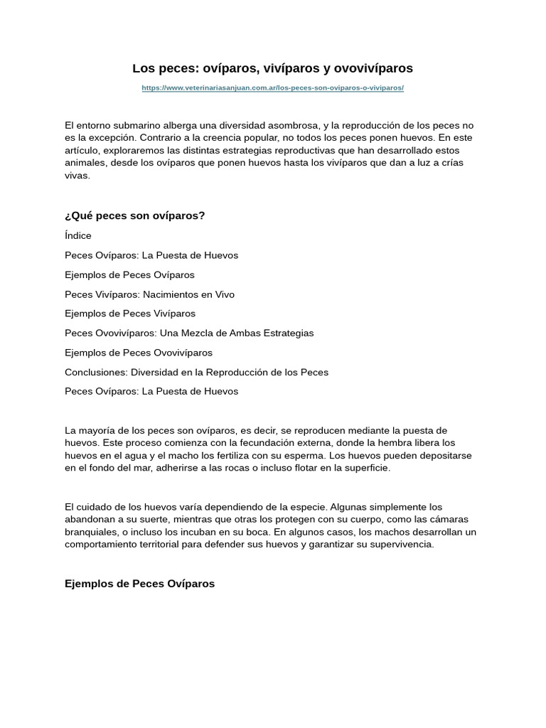 Peces Ovíparos y Viviparosy | PDF | Huevo | Pescado