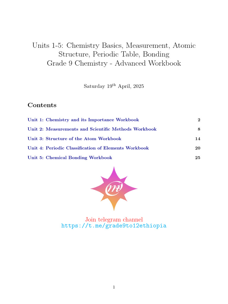 Advanced Chemistry Workbook Grade 9 | PDF | Atoms | Periodic Table