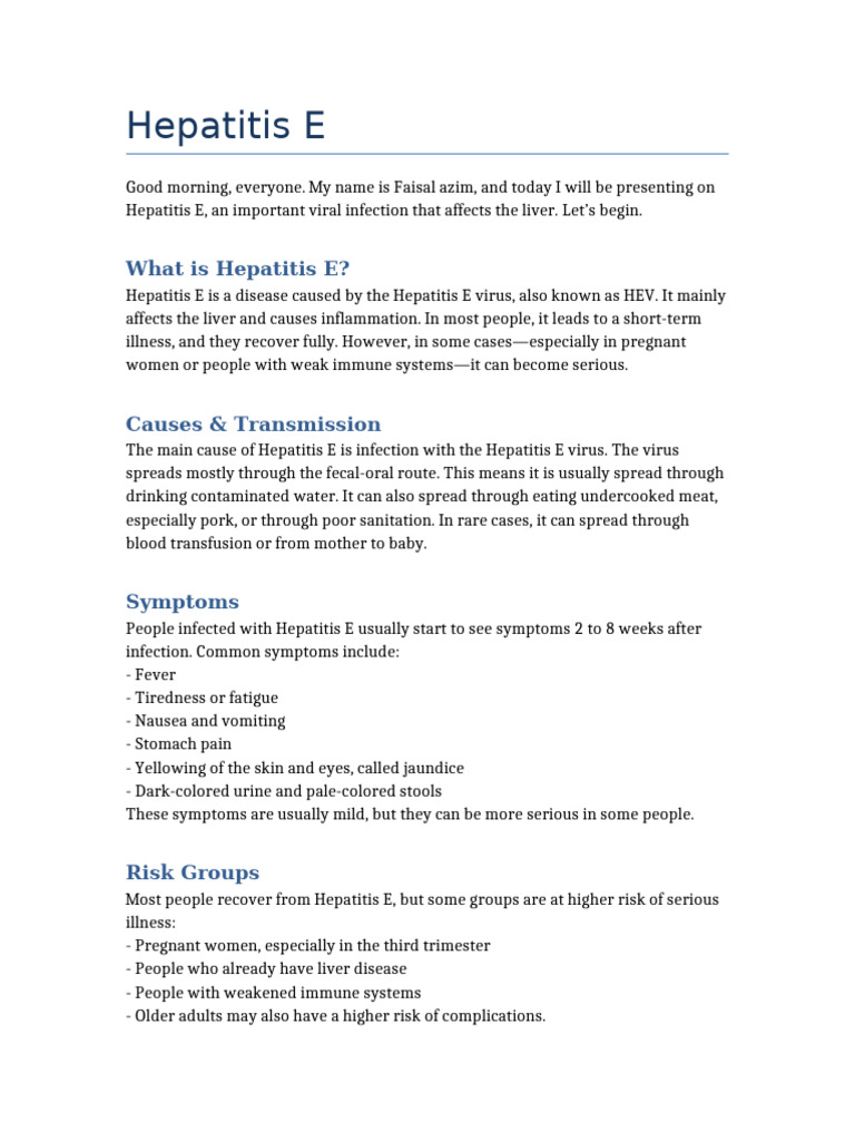 Hepatitis - E - Presentation by Faisal Azeem | PDF | Hepatitis | Infection