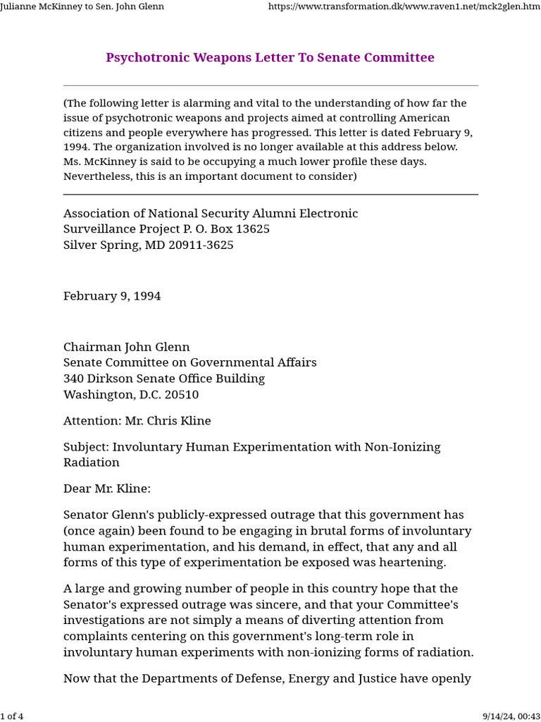 Julianne McKinney - Letter to Senator John Glenn (1994) | PDF