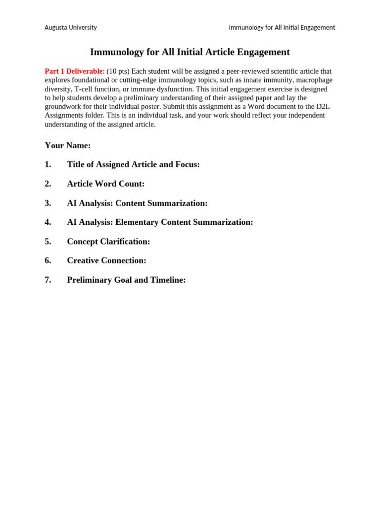 Immunology For All Initial Article Engagement Submission Form | PDF