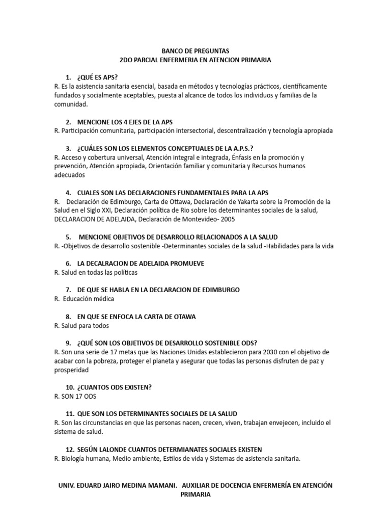 Banco de Preguntas-1 | PDF | Desarrollo sostenible | Cuidado de la salud