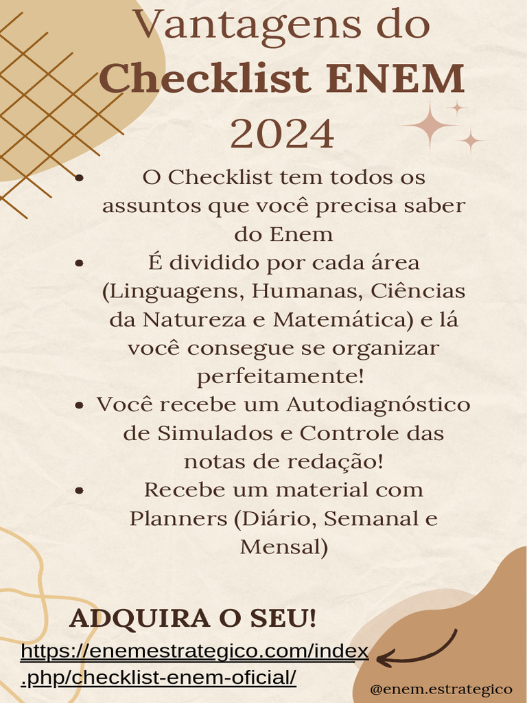Vantagens Do Checklist ENEM 2024 Atualizado PDF | PDF