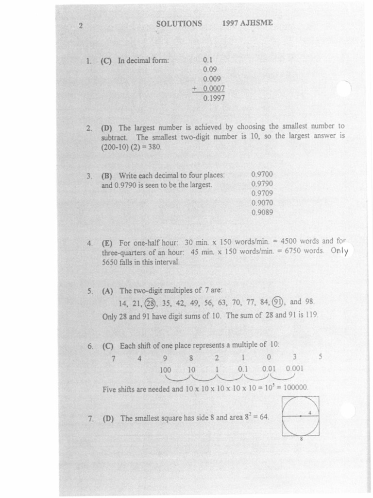 1997 AMC8 Solutions | PDF