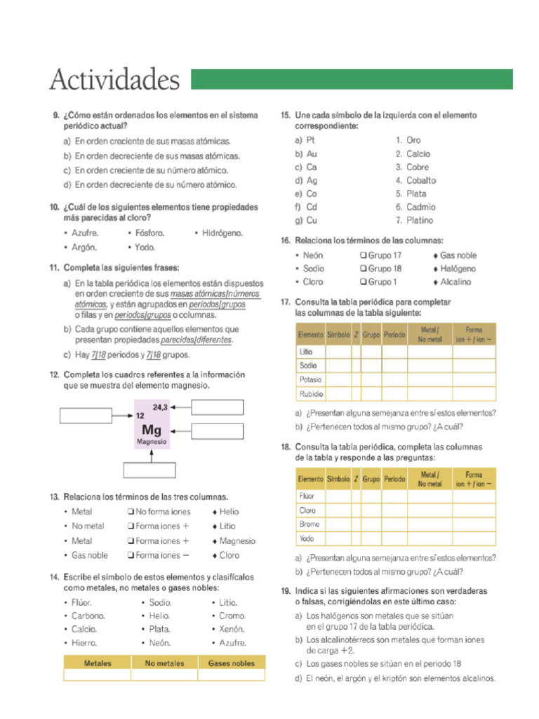 Tabla Periódica - Actividades | PDF