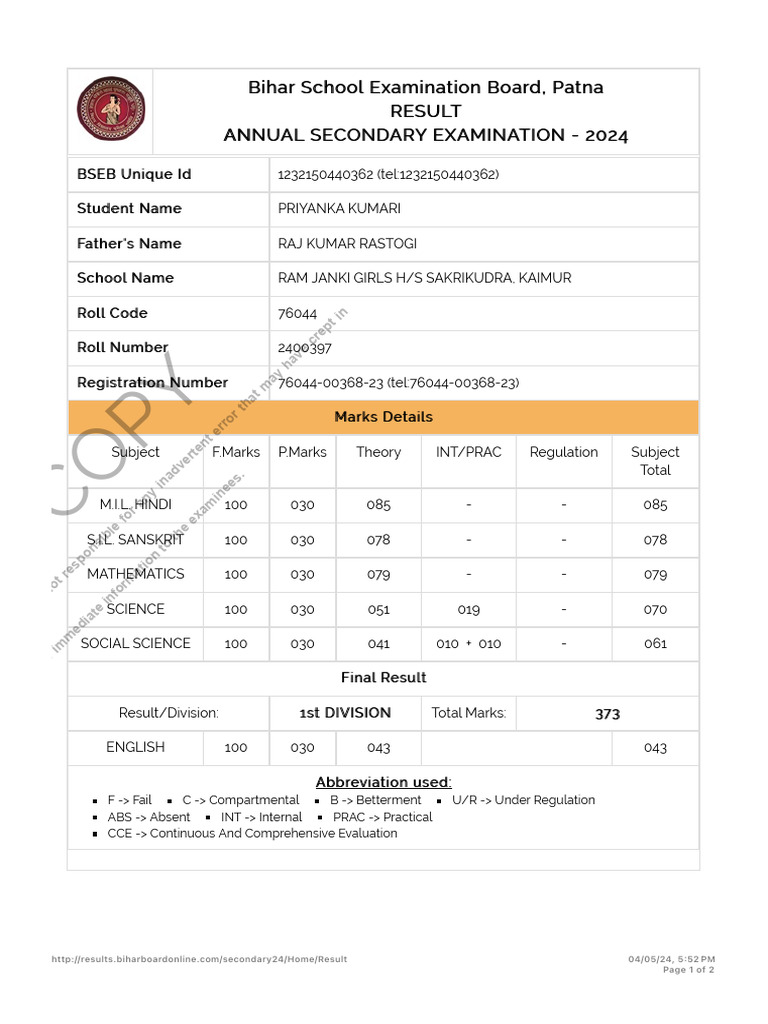Secondary Annual Result 2024 | PDF | Vocational Education | Educational ...