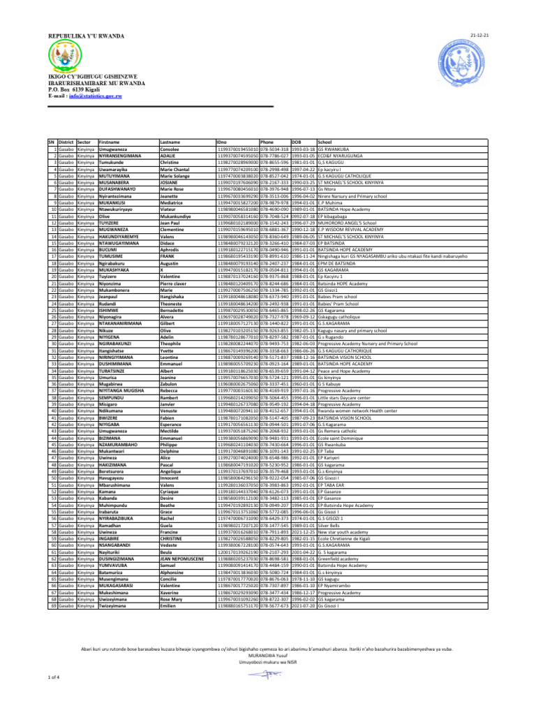 Teacher Registration for GS Kinyinya | PDF