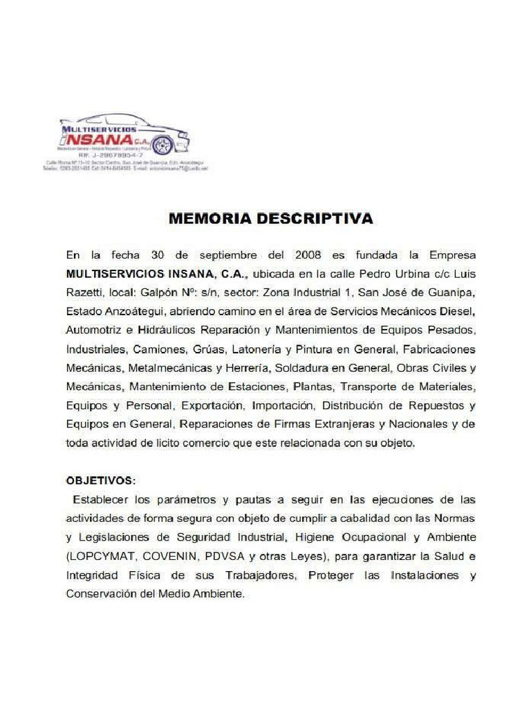 Memoria Descriptiva Modelo | PDF