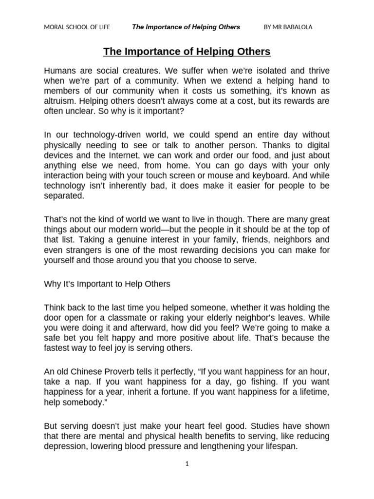 The Importance of Helping Others | PDF | Altruism | Social Support