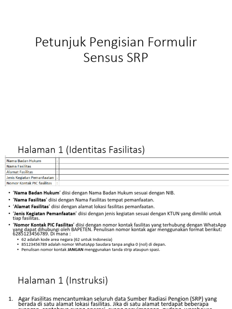 Petunjuk Pengisian Formulir Sensus SRP-1 | PDF