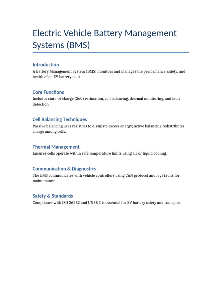 Electric Vehicle Battery Management Systems (BMS) | PDF