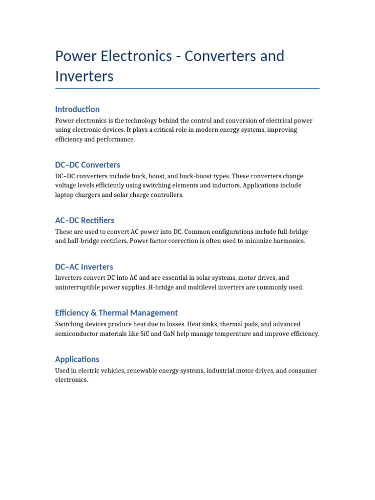 Power Electronics - Converters and Inverters | PDF