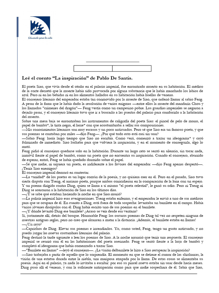 Leé El Cuento "La Inspiración" de Pablo de Santis | PDF | Cuentos