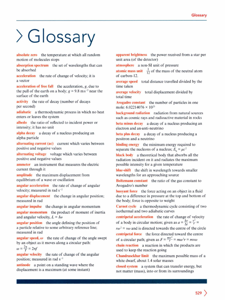 IB Physics Glossary A-Z | PDF | Force | Radiation