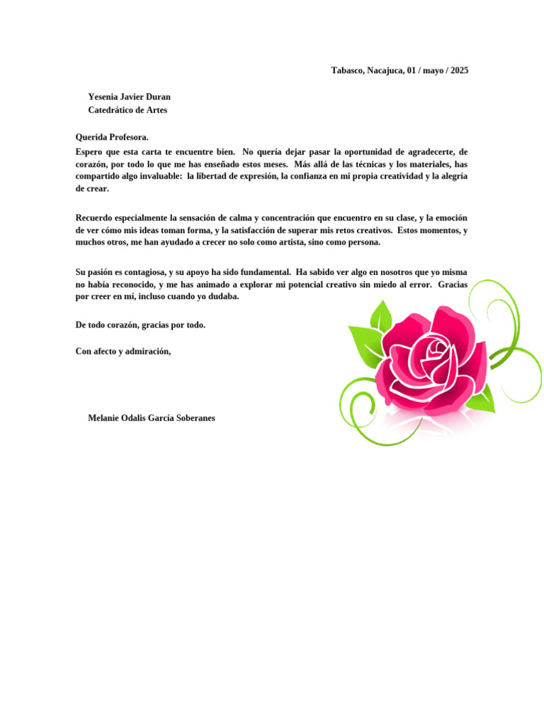 Carta de Agradecimiento Artes | PDF