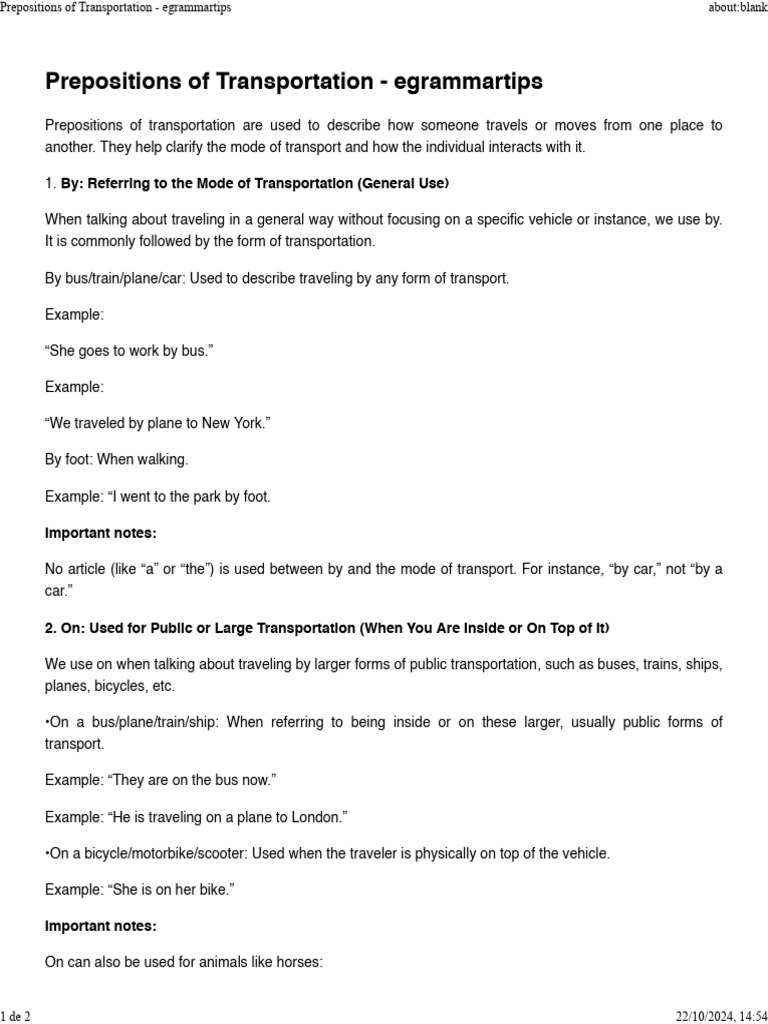 Prepositions for Transportation Explained | PDF | Transport | Bus