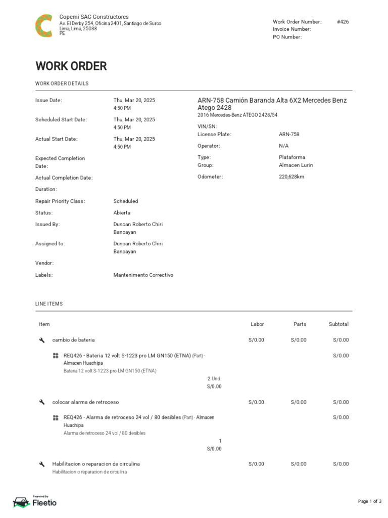 ARN-758 Work - Order - 426 VE003 | PDF