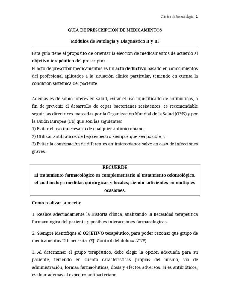 Guía De Prescripción De Medicamentos Odontológicos Pdf Medicamentos