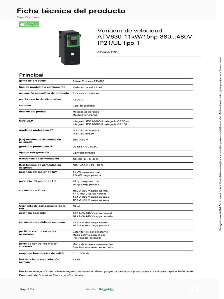 Manual ATV630D11N4 Variador de Velocidad | PDF | Relé | Hertz