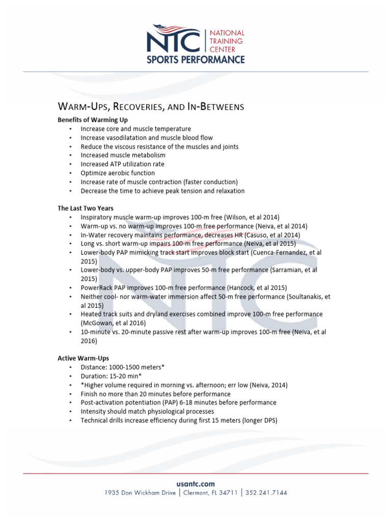 Warm Ups Handout CSCAA 2016 | PDF | Skeletal Muscle | Swimming