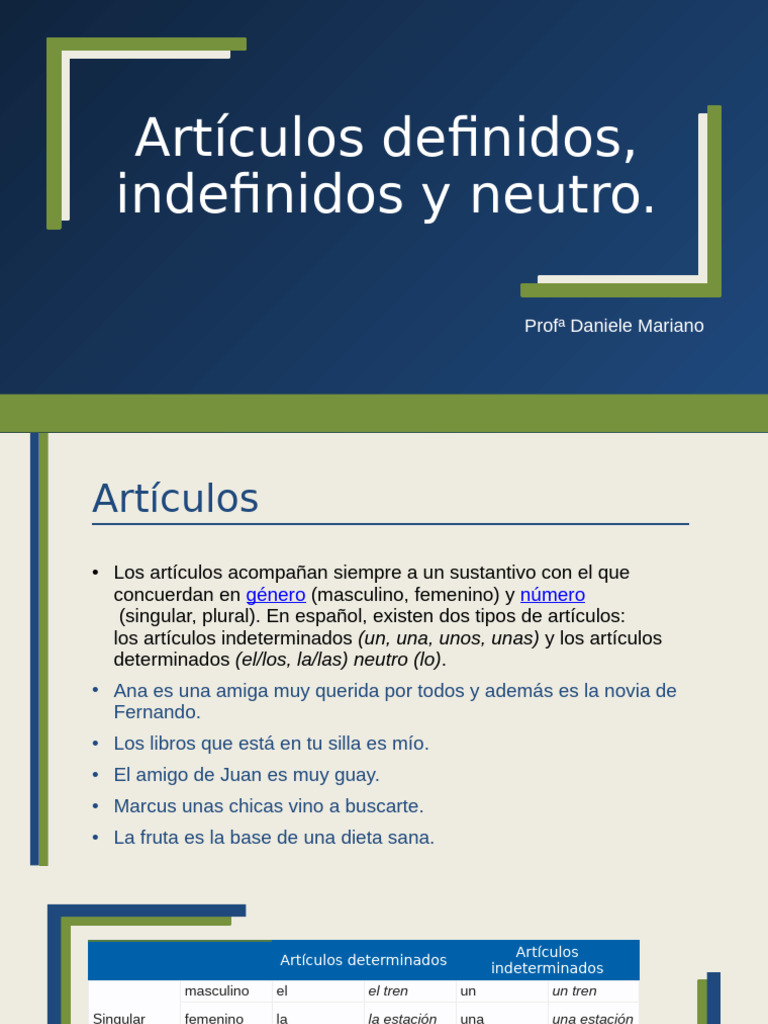 Artículos Definidos, Indefinidos y Neutro Conj. 3ano | PDF | Adjetivo ...