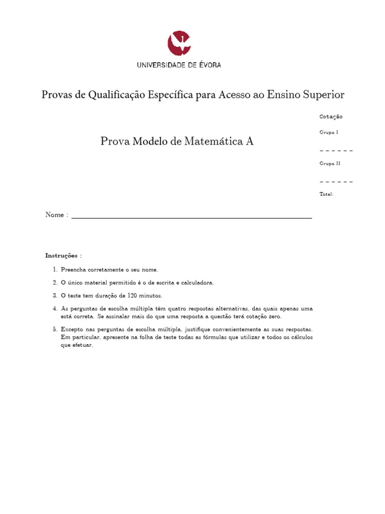 Provas de Matemática para Ensino Superior | PDF | Variável aleatória ...