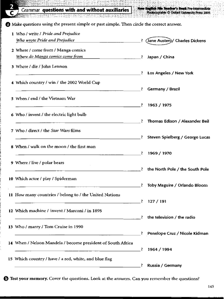 2c Questions With and Without Auxiliaries | PDF