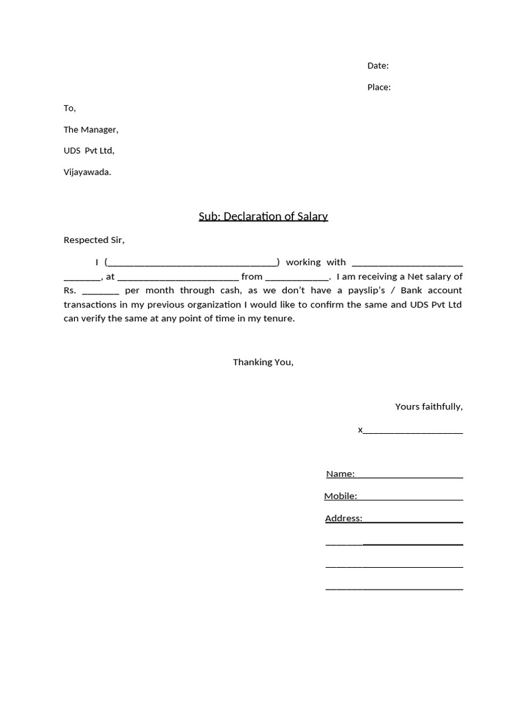 Salary Declaration Letter | PDF