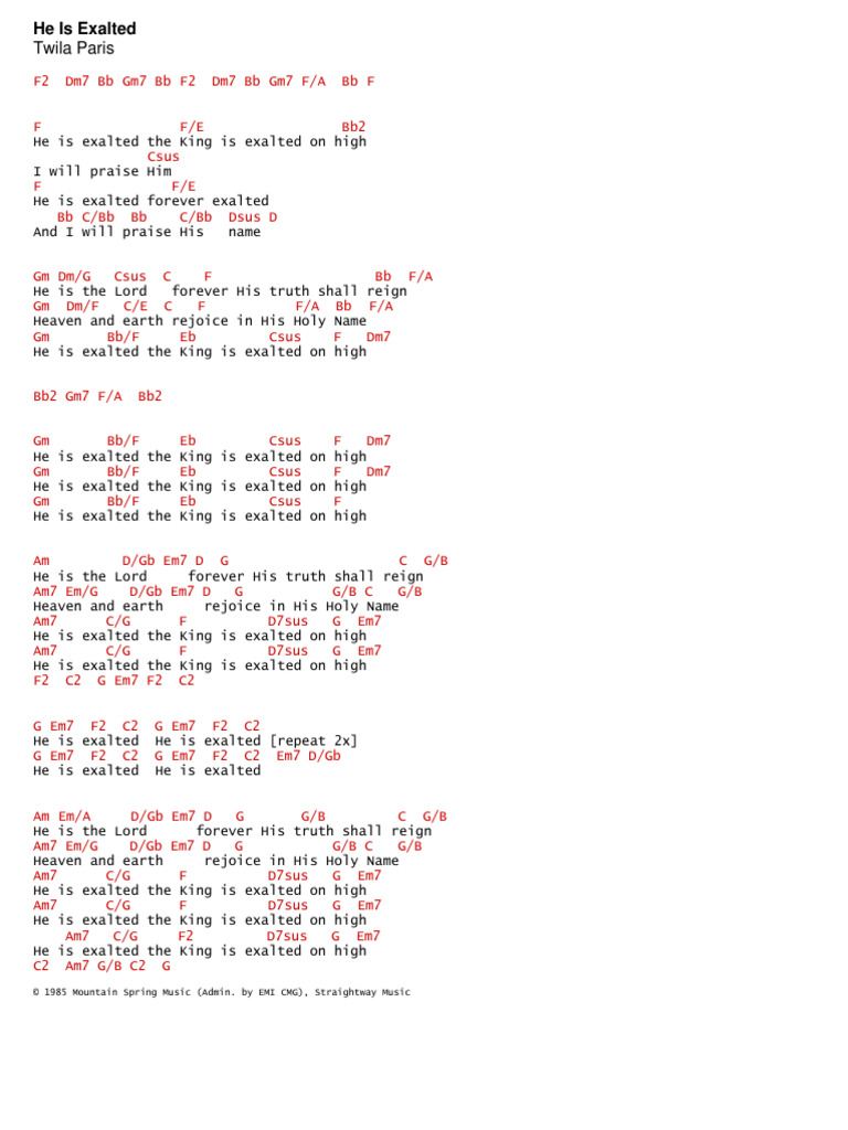 He Is Exalted Chords and Lyrics | PDF