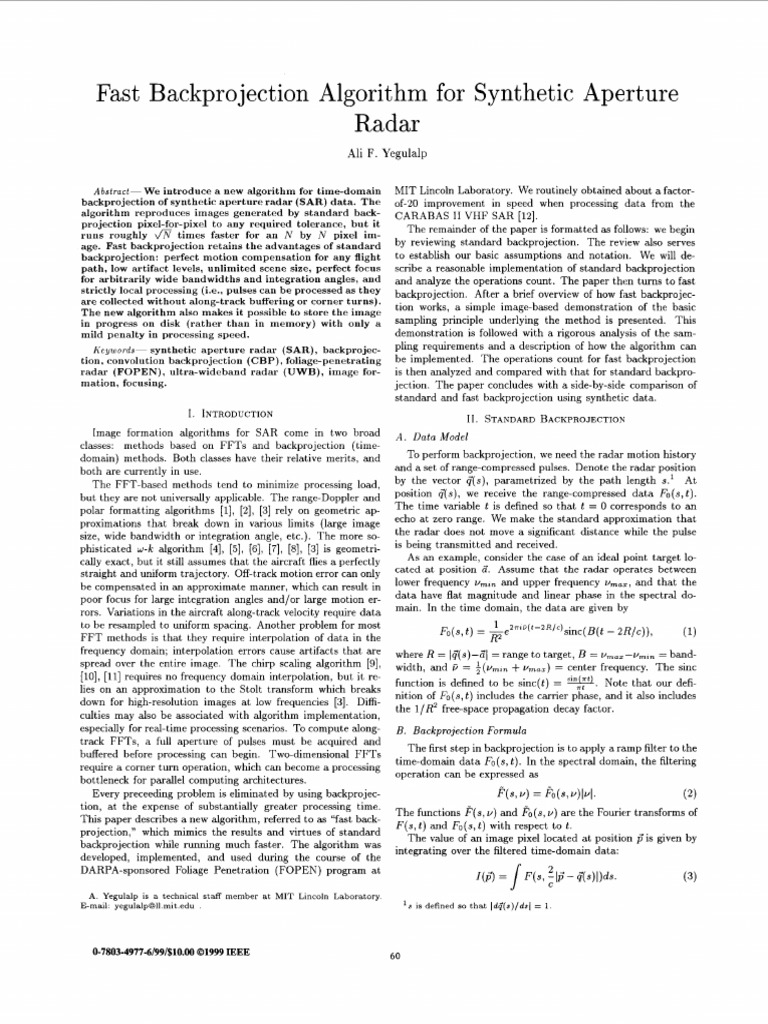 Fast Backprojection Algorithm For Synthetic Aperture Radar | PDF | Sampling (Signal Processing ...