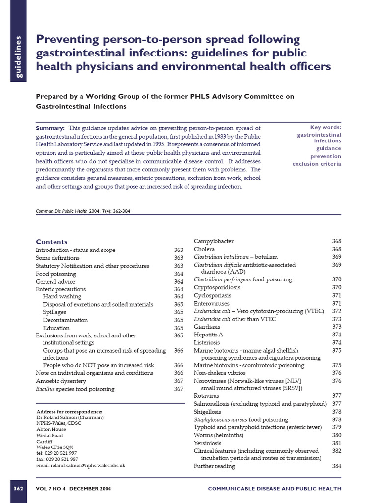 Guidance On Preventing Person-To-Person Infections 4 04 | PDF | Foodborne Illness | Infection