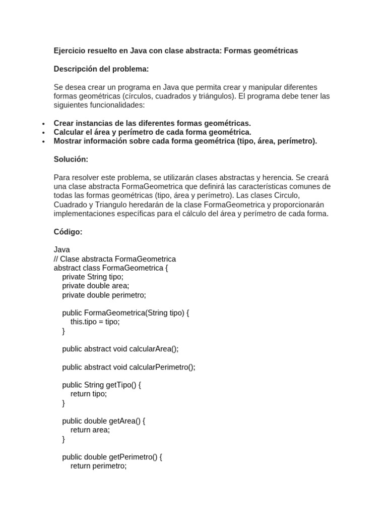 Ejercicio Resuelto en Java Con Clase Abstracta | PDF | Java (lenguaje ...