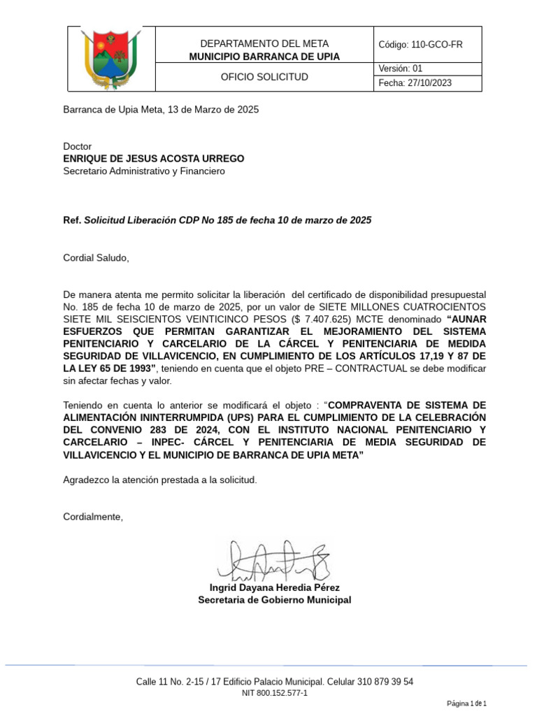 Solicitud Liberación CDP | PDF