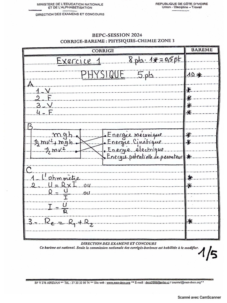 Bepc 2024 Corrigé Barème PC ZONE 3 BEPC 2024 | PDF