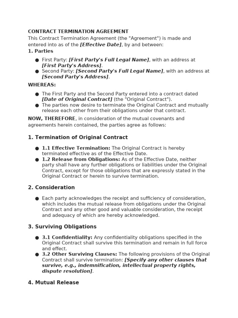 Contract Termination Agreement Template | PDF | Mediation | Justice