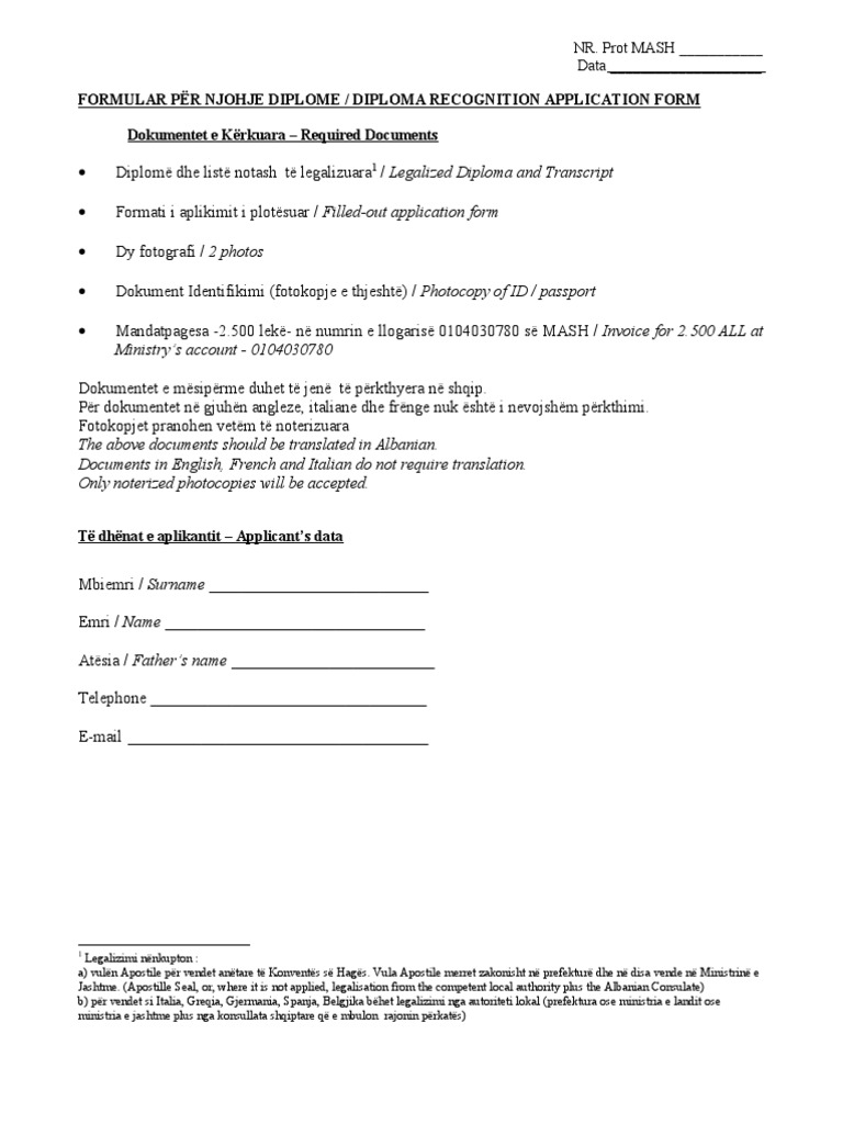 Formulari Per Njohje Diplome | PDF