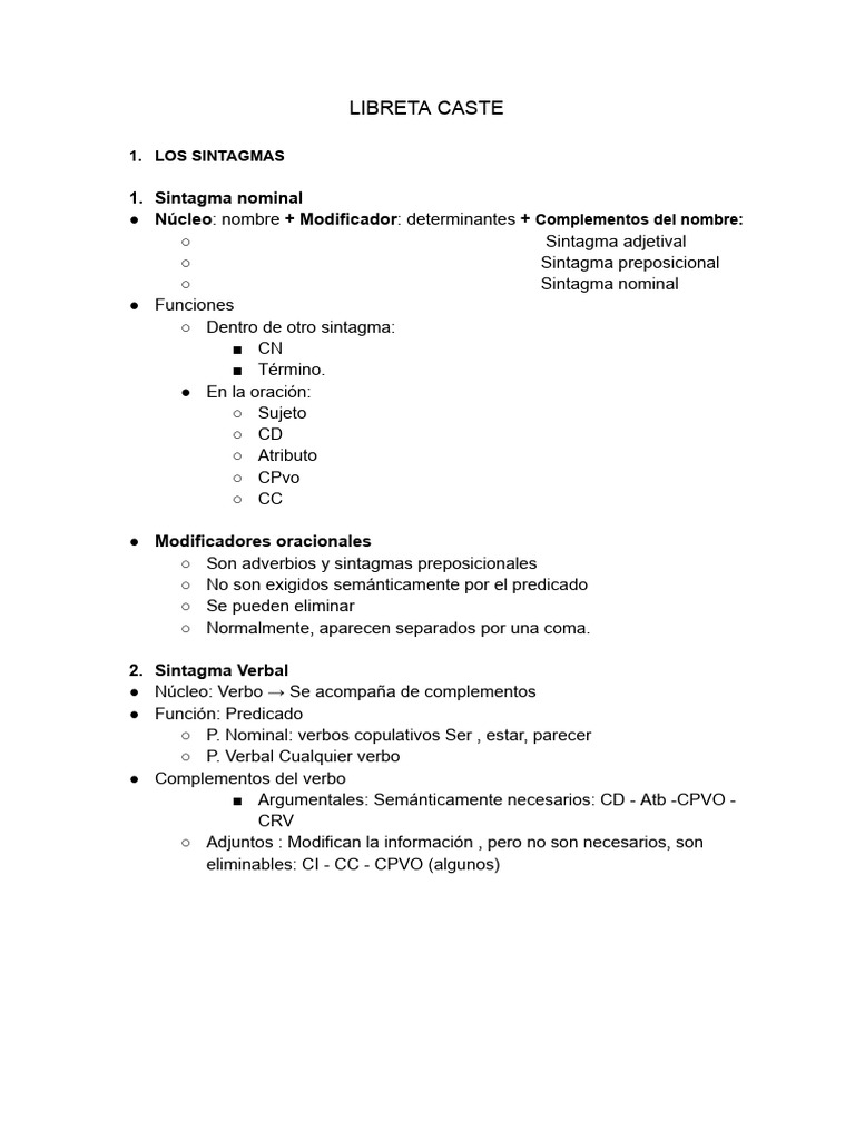 LIBRETA CASTE (1) | PDF | Verbo | Predicado (Gramática)