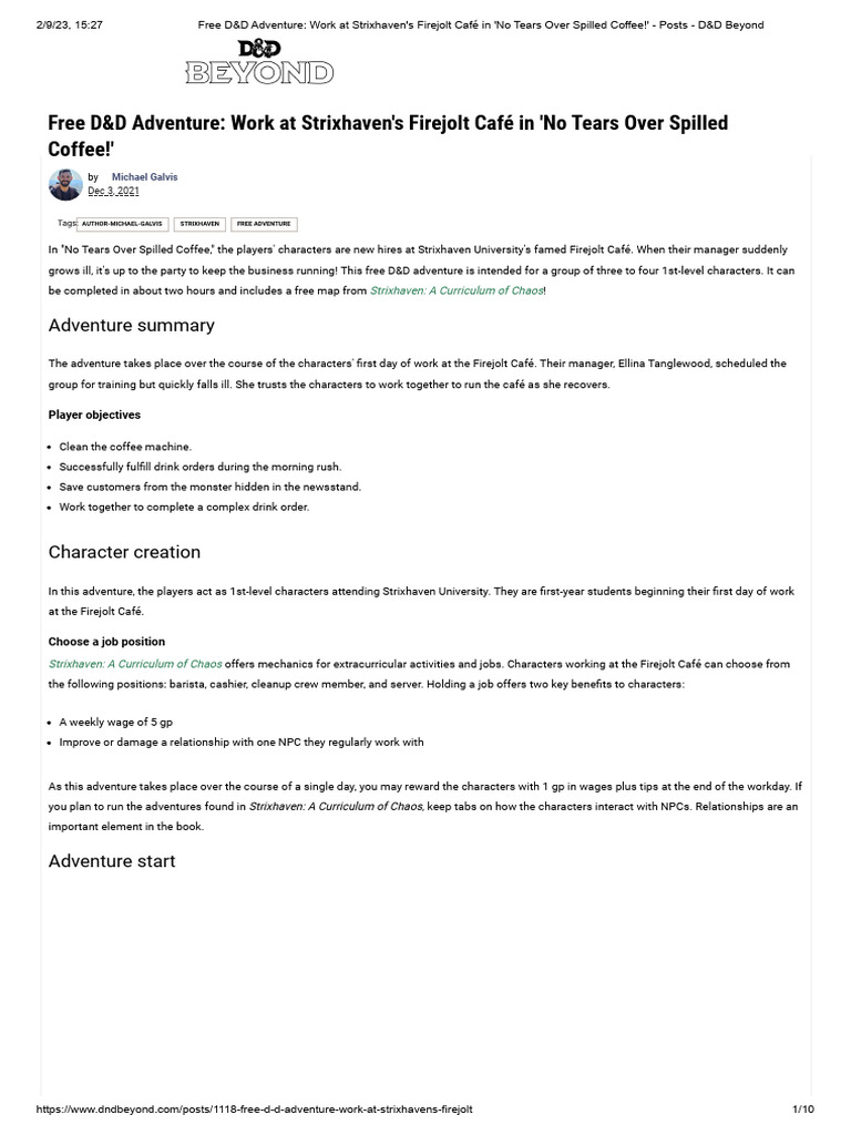 Free D&D Adventure - Work at Strixhaven's Firejolt Café in 'No Tears ...