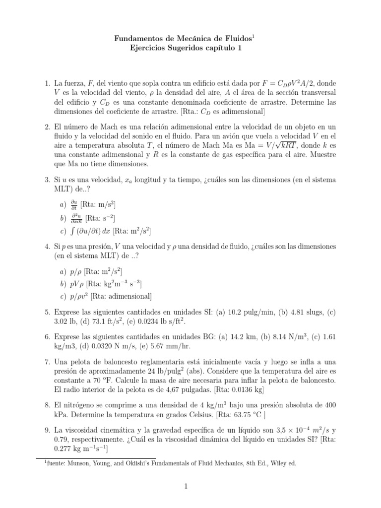 Fund Mec Fluidos Lista Cap 1 | PDF | Presión | Número de Mach