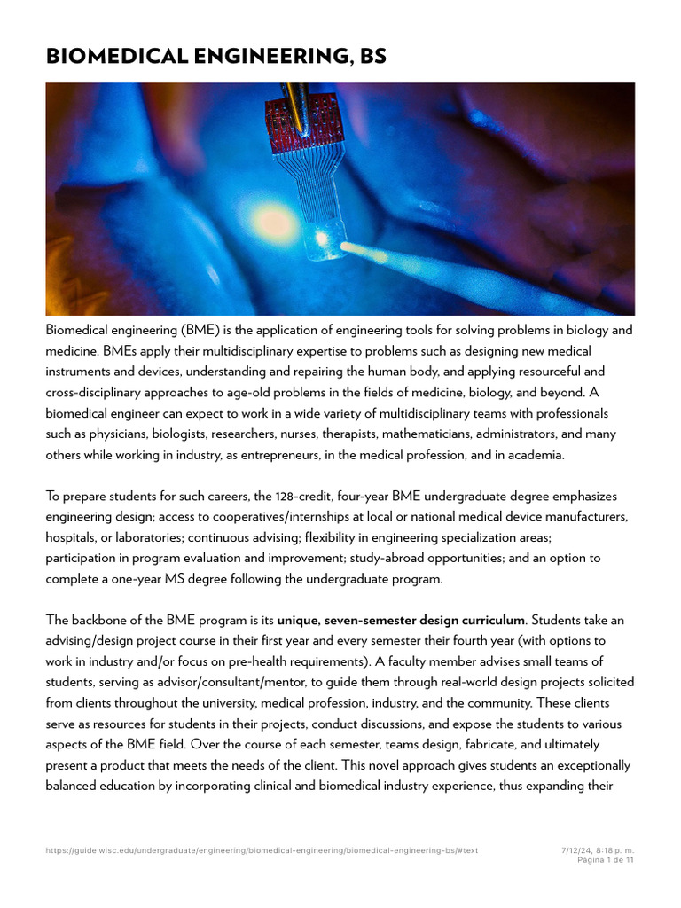 Biomedical Engineering, BS University of Wisconsin-Madison | PDF | Medical Imaging | Biomedical ...