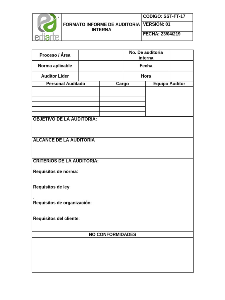 Formato Auditoria Interna | PDF
