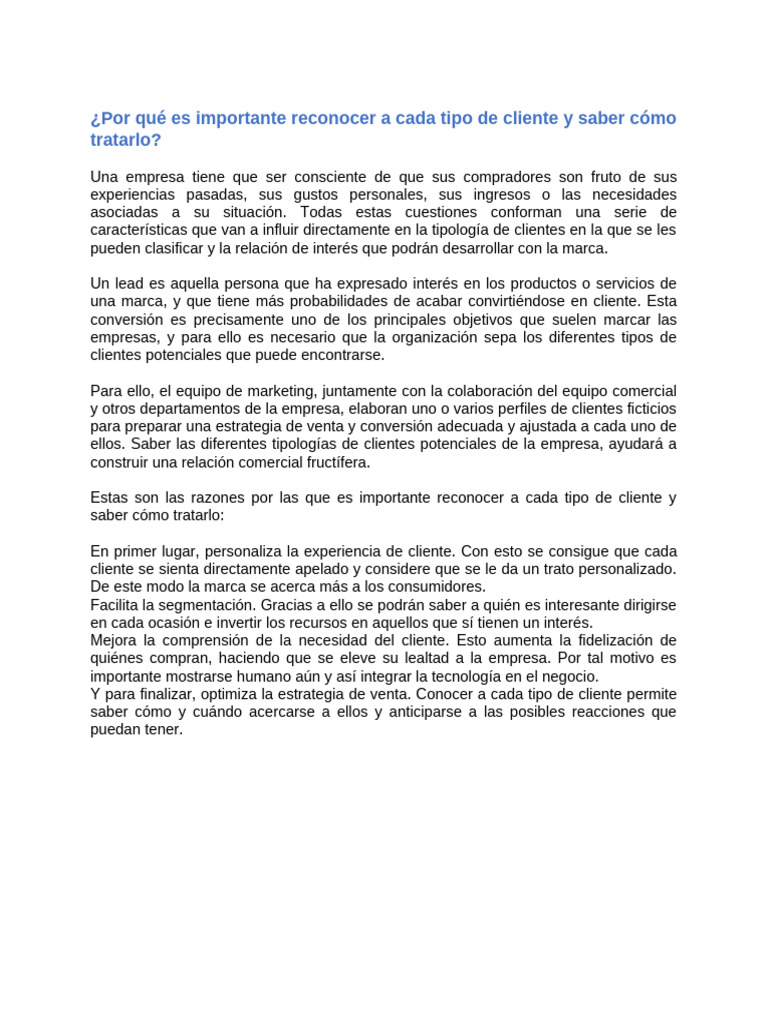 Tipos de Clientes y Cómo Atenderlos | PDF | Planificación | Gestión ...