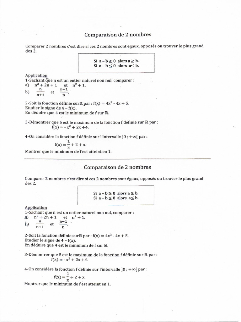 Exercice 2nde Comparaison de 2 Nombres 2 | PDF