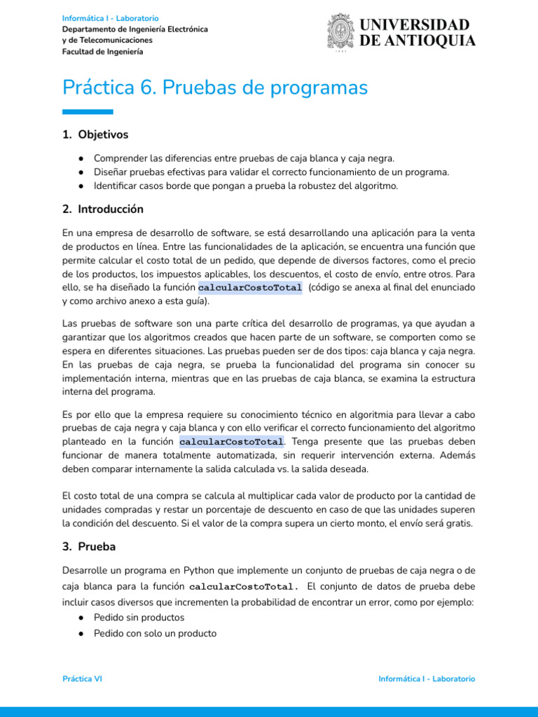 Guía Lab 6 - Pruebas | PDF | Software | Programa de computadora