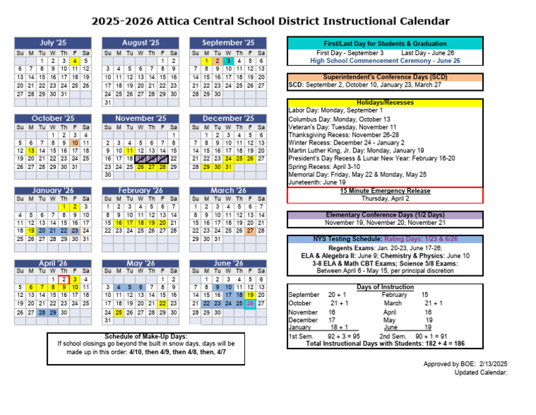 2025-2026 Attica School Calendar | PDF | Entertainment Events | Public ...