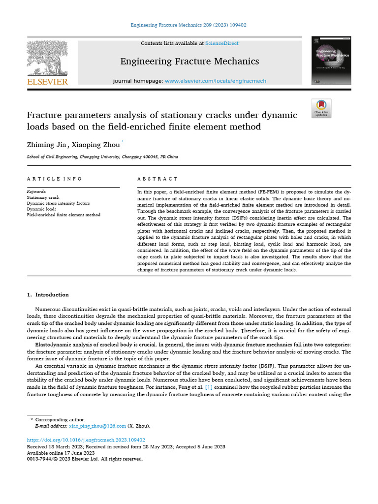Fracture parameters analysis of stationary cracks under dynamic loads based on the field ...